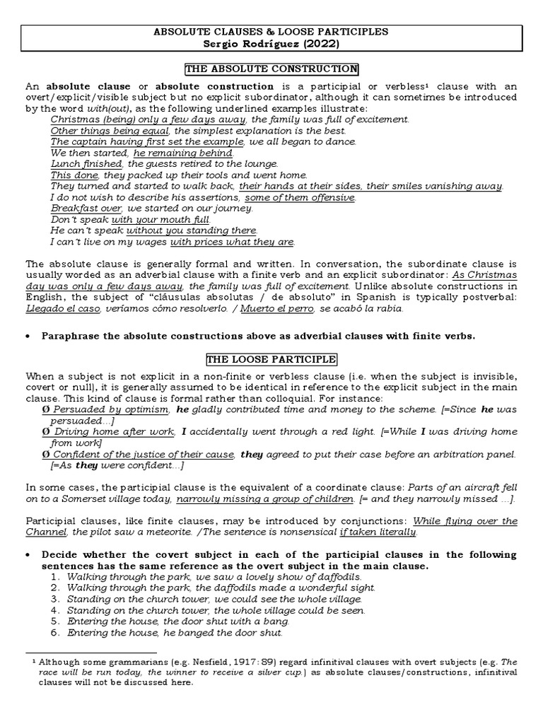 Absolute Constructions & Loose Participles (2022) | PDF | Clause ...