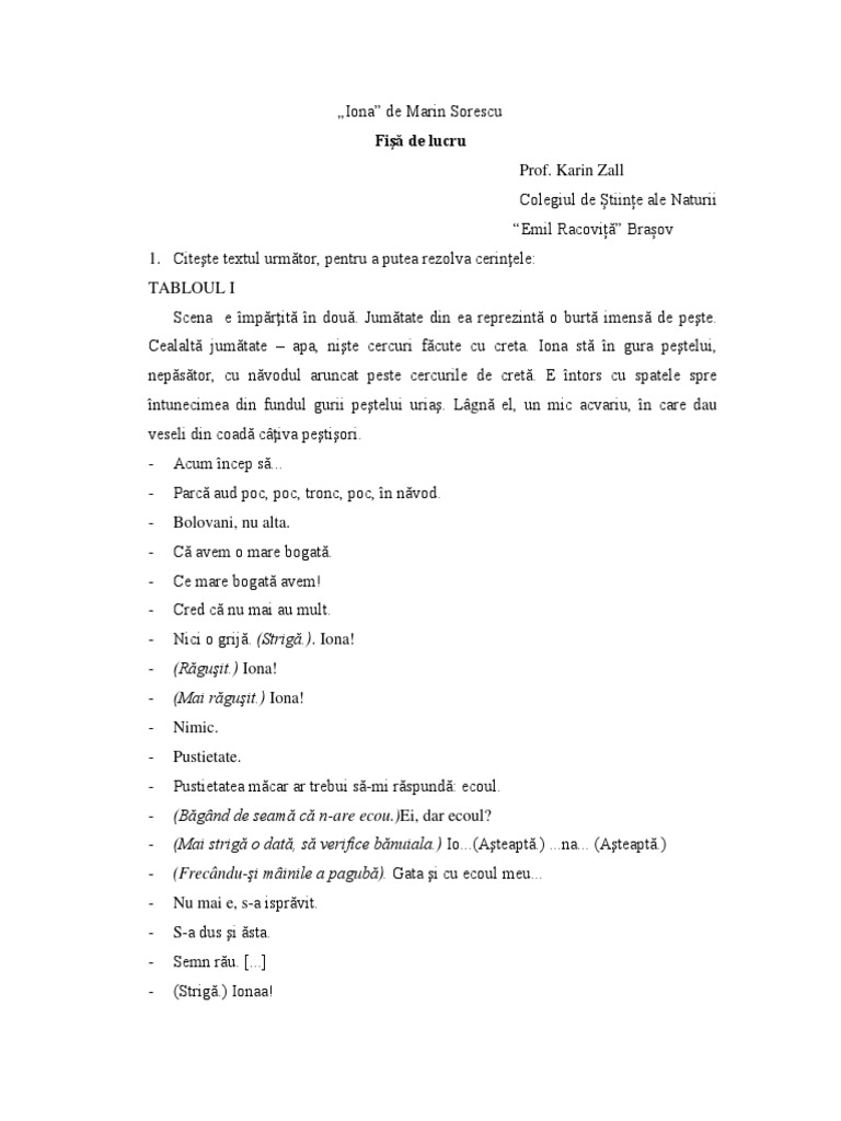 Fisa de Lucru Karin Zall | PDF
