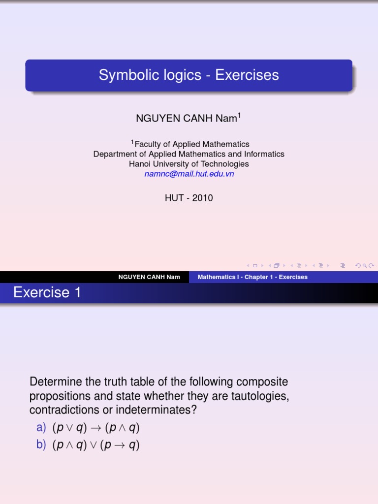 Chapter I - Symbolic Logic - Exercises | PDF | Logical Expressions | Cognitive Science