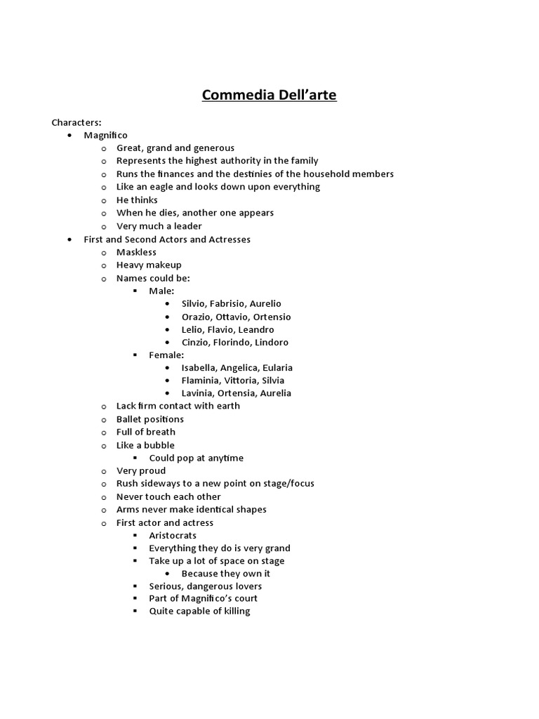 Commedia Dell'Arte Notes | PDF