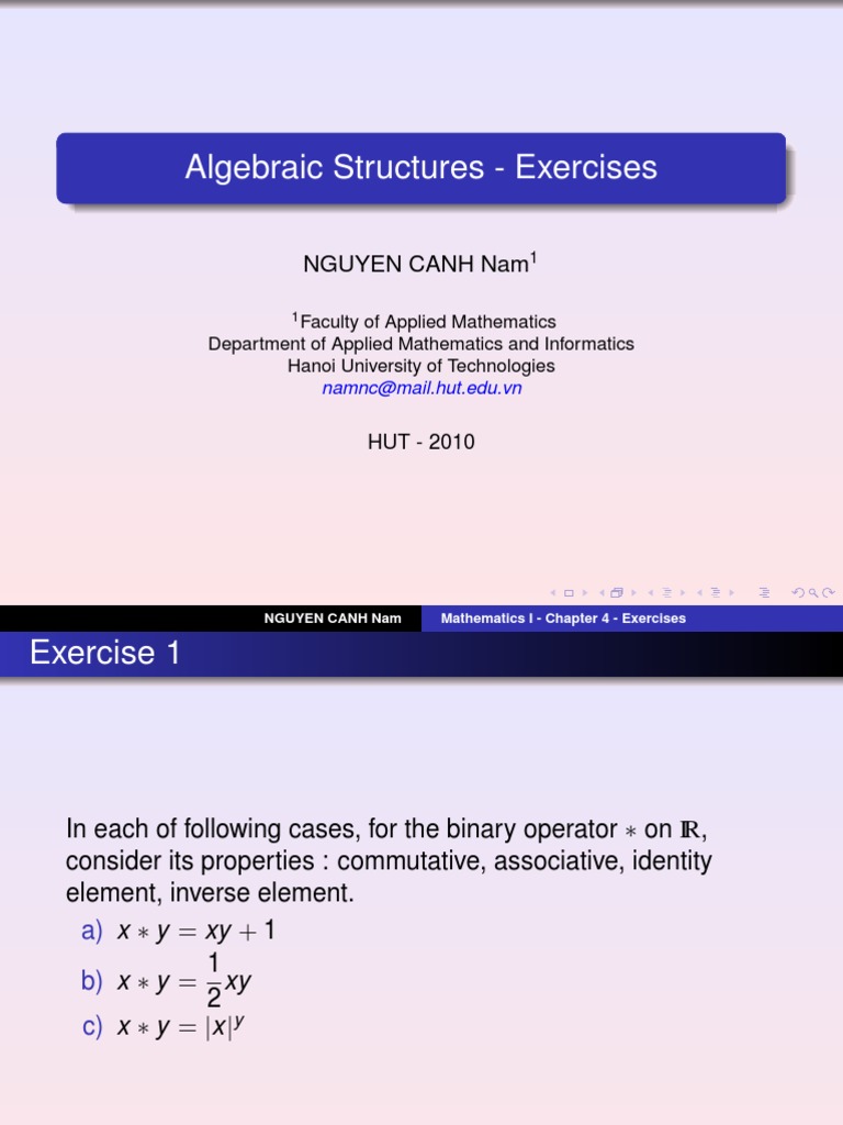 Chapter V - Algebraic Structures - Exercises | PDF | Ring (Mathematics ...