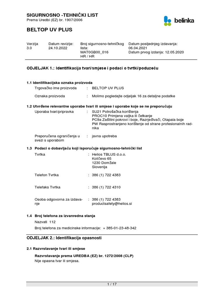 VL Beltop Uv Plus Novi 1HR | PDF