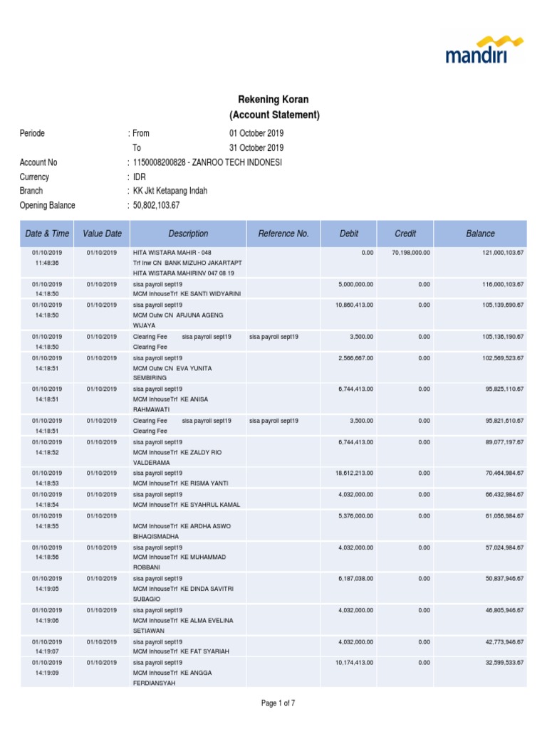 Rekening Koran (Account Statement) : Date & Time Value Date Description ...