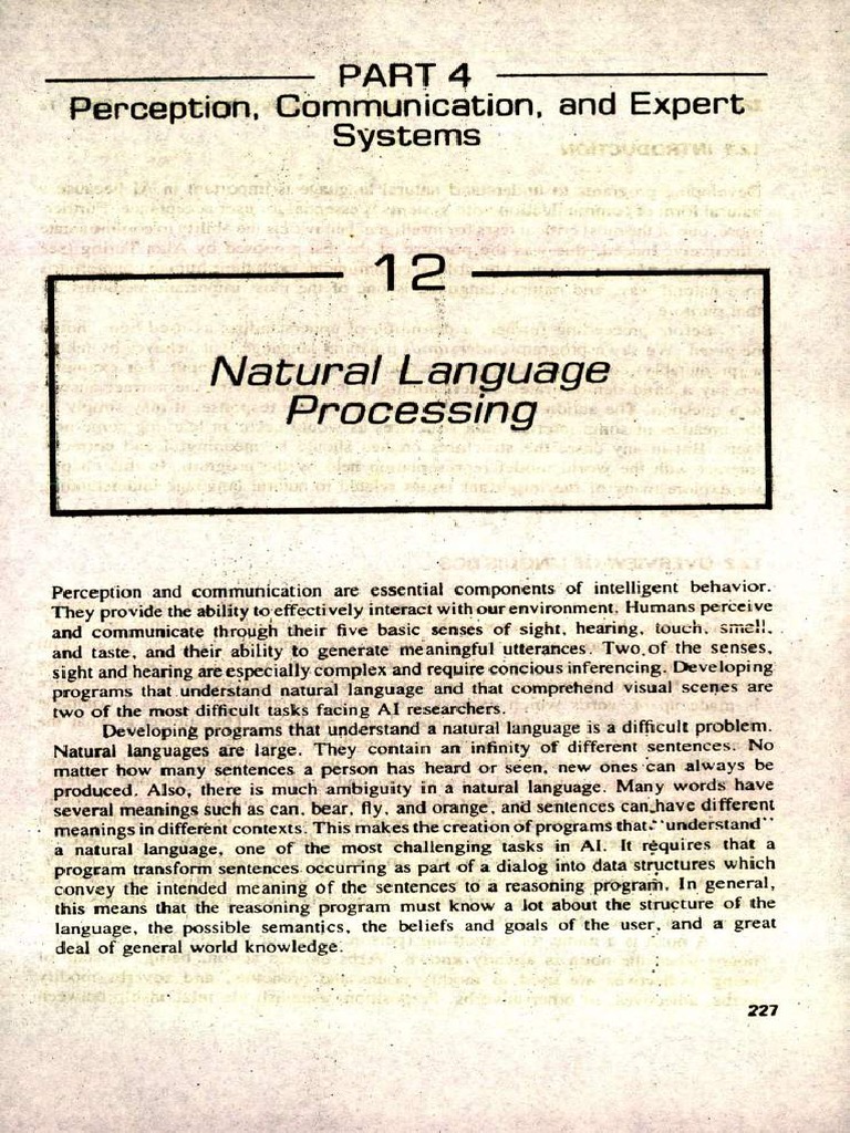 Natural Language Processing: Perception, Communication, and Expert Systems | PDF | Parsing ...