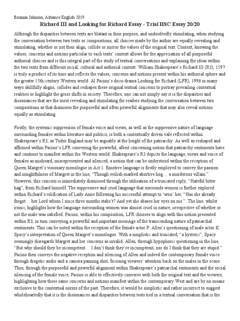 Richard III and Looking for Richard Essay | PDF