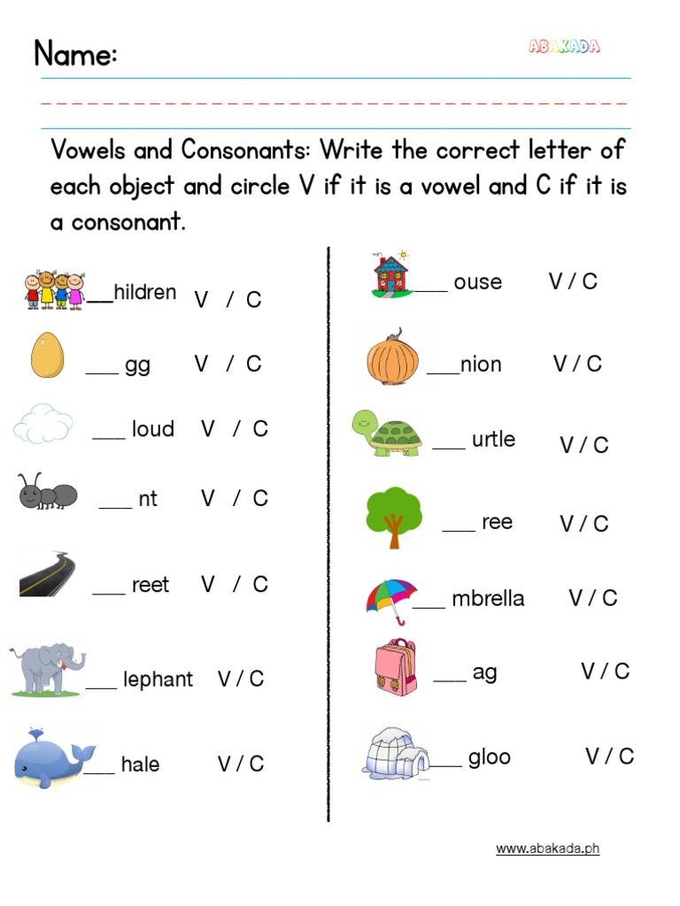Vowels and Consonants Free Worksheets | PDF