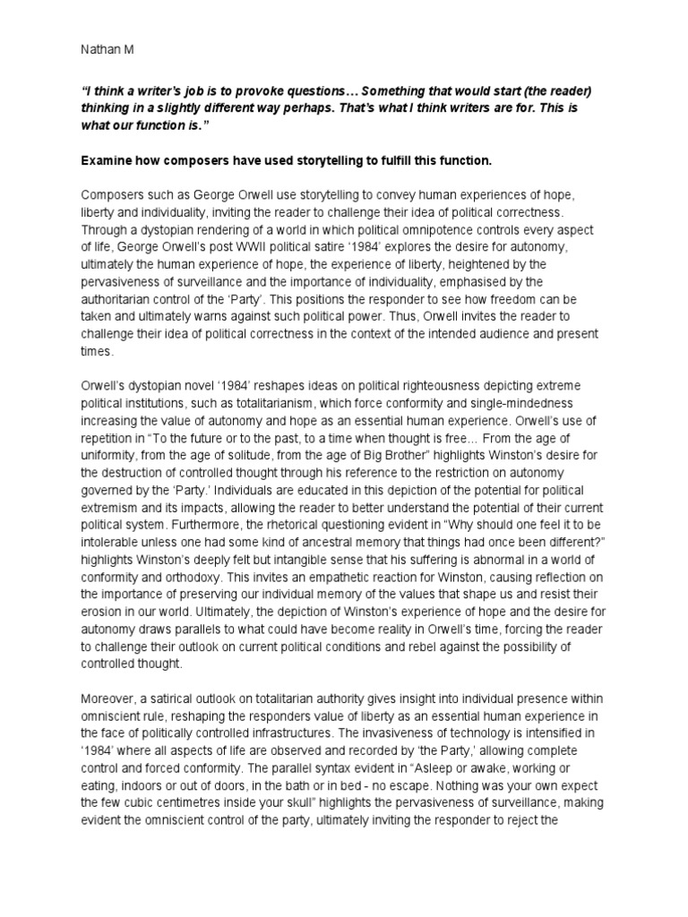 1984 Essay Draft | PDF | George Orwell | Totalitarianism