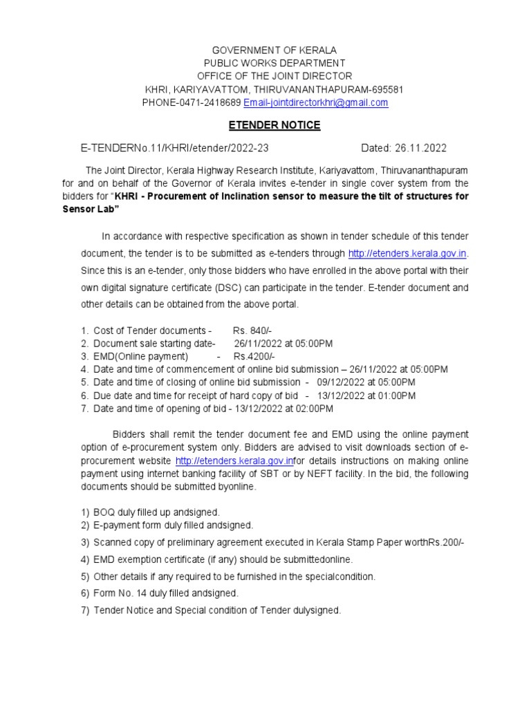 Etender Notice E-Tenderno.11/Khri/Etender/2022-23 Dated: 26.11.2022 ...