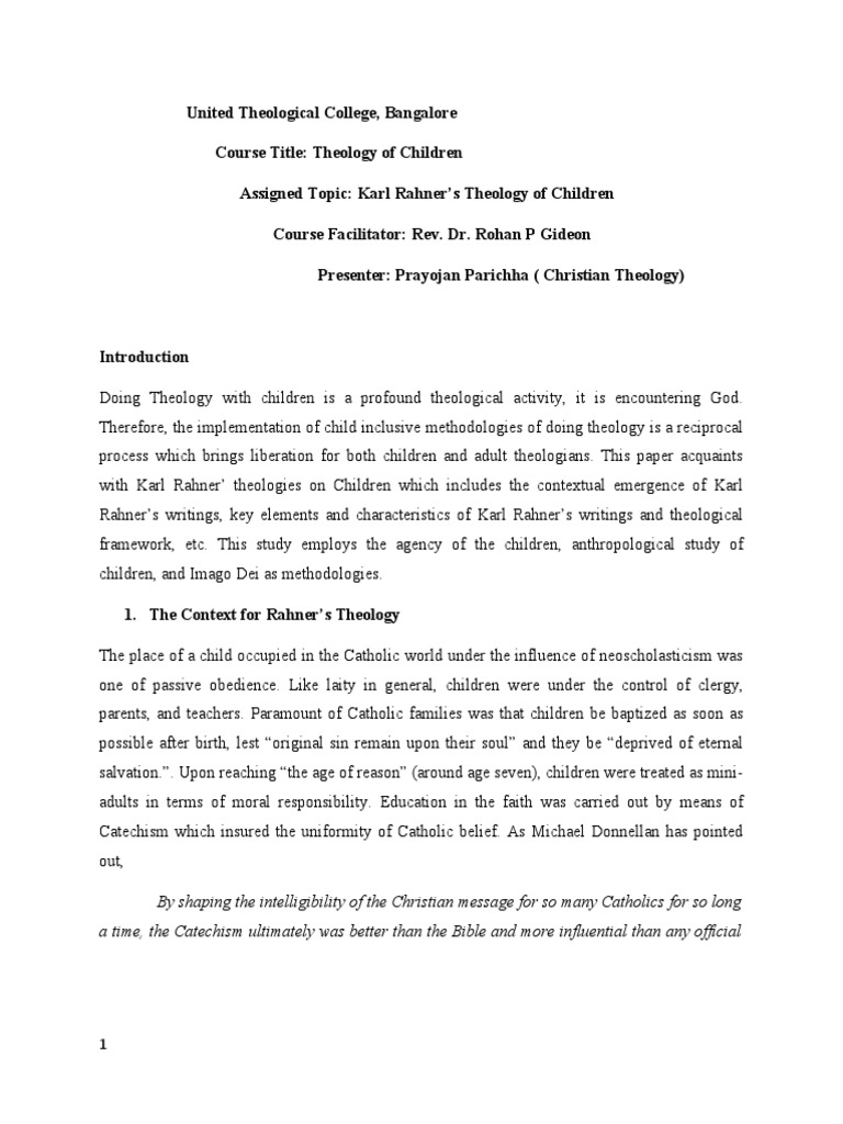 Rahner's Theology of Childhood Insights | PDF | Original Sin | Baptism
