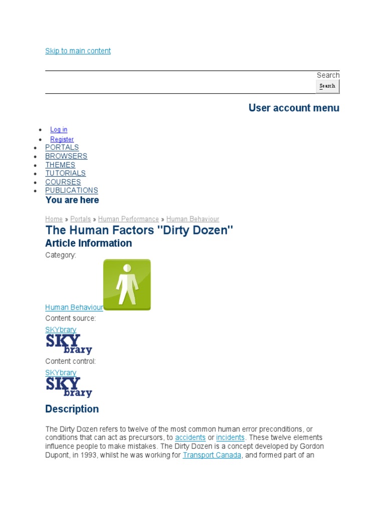 The Human Factors "Dirty Dozen": User Account Menu | PDF | Stress ...
