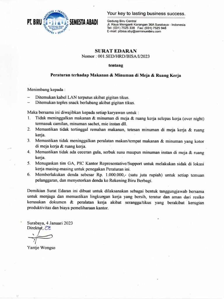 surat edaran makanan minuman | PDF