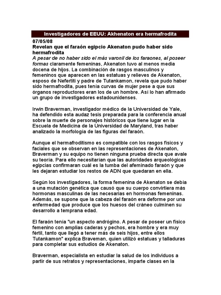 Akenaton Era Hermafrodita | PDF | Akhenaton | Tutankamón