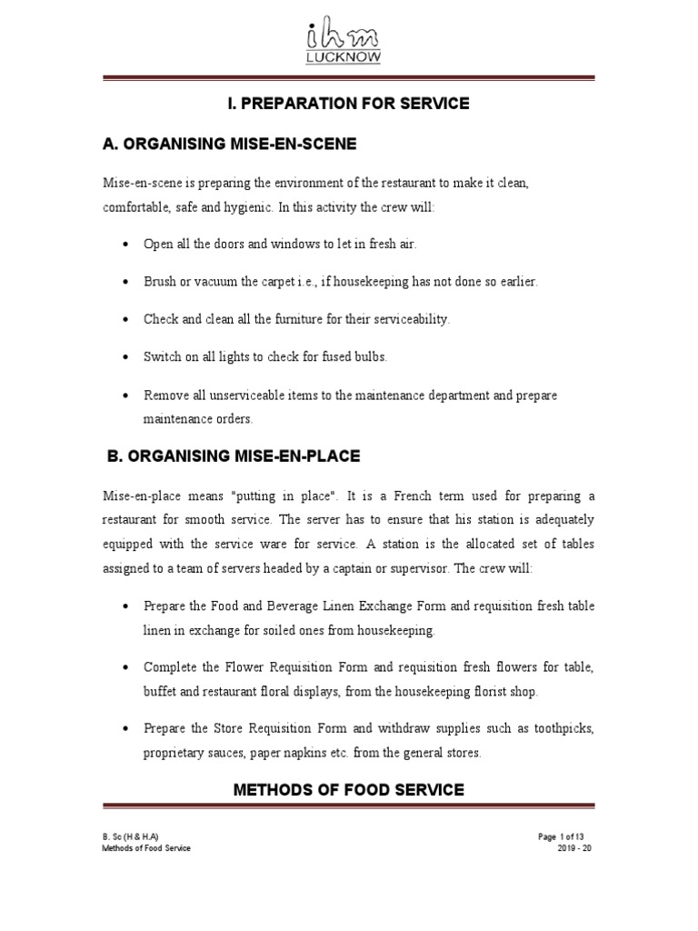 5.methods of Food Service | PDF | Buffet | Waiting Staff