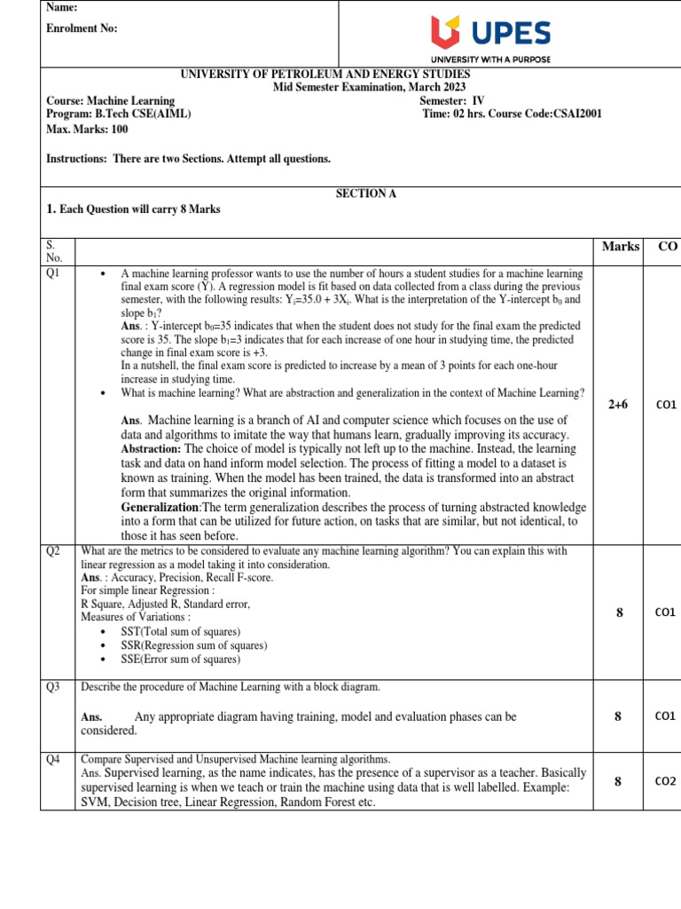 Mid Term Solutions | PDF | Machine Learning | Regression Analysis