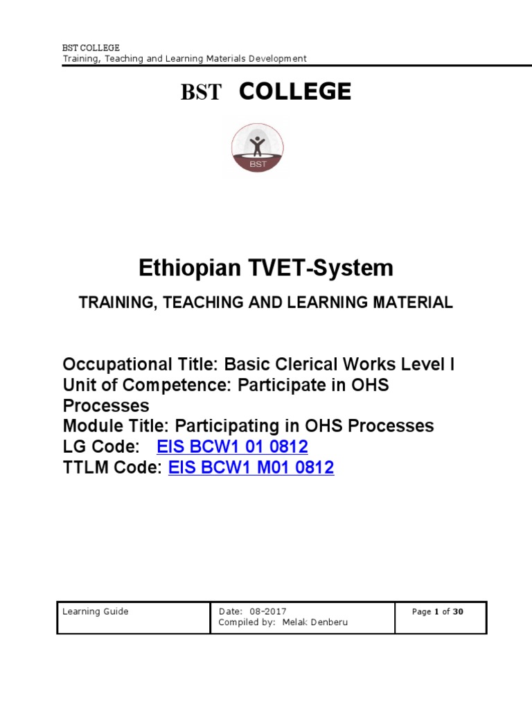 Module 1 TTLM Level I | PDF | Occupational Safety And Health | Hazards