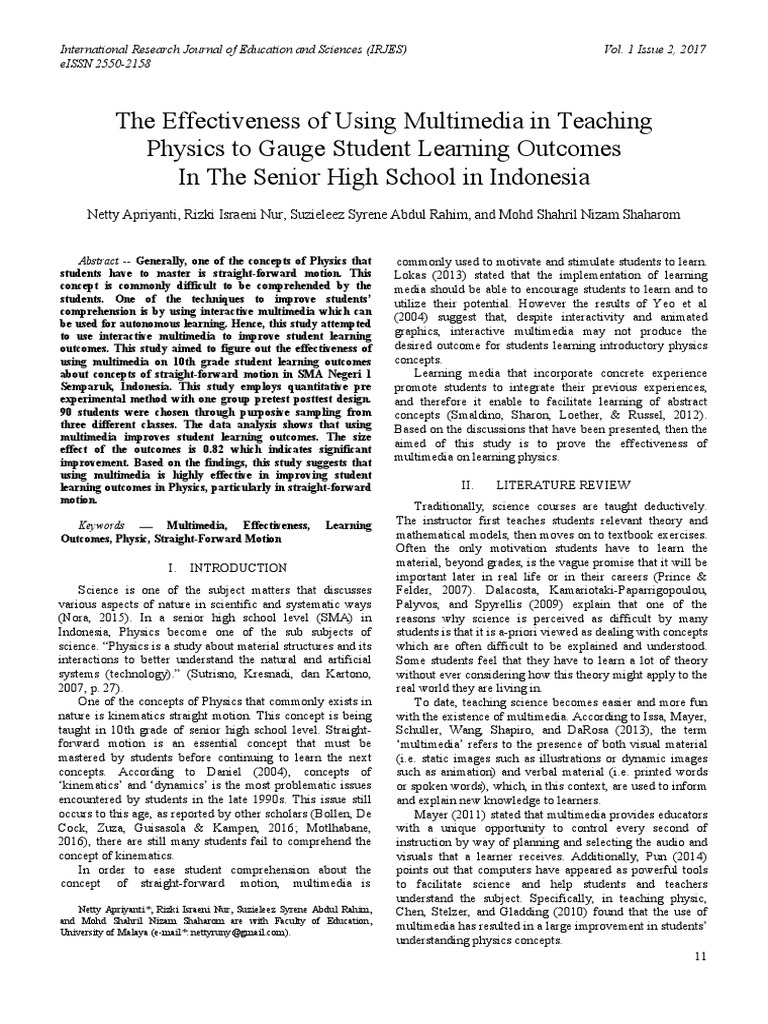 The Effectiveness of Using Multimedia in Teaching Physics To Gauge ...