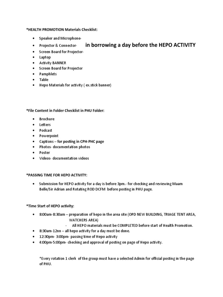 HEALTH PROMOTION Materials Checklist | PDF | Computing