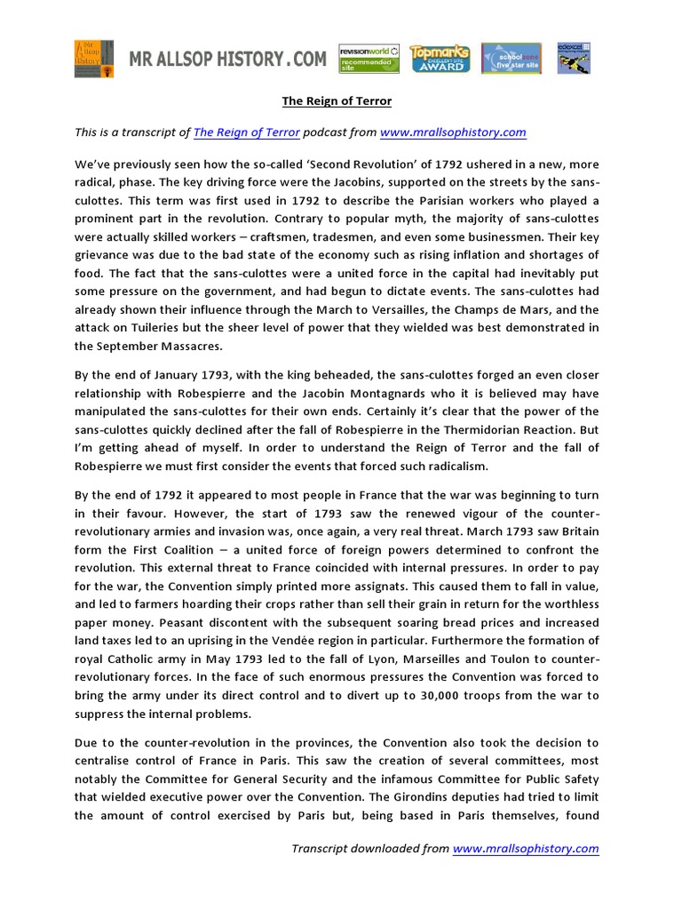 04 French Revolution Terror | PDF | Reign Of Terror | Maximilien ...