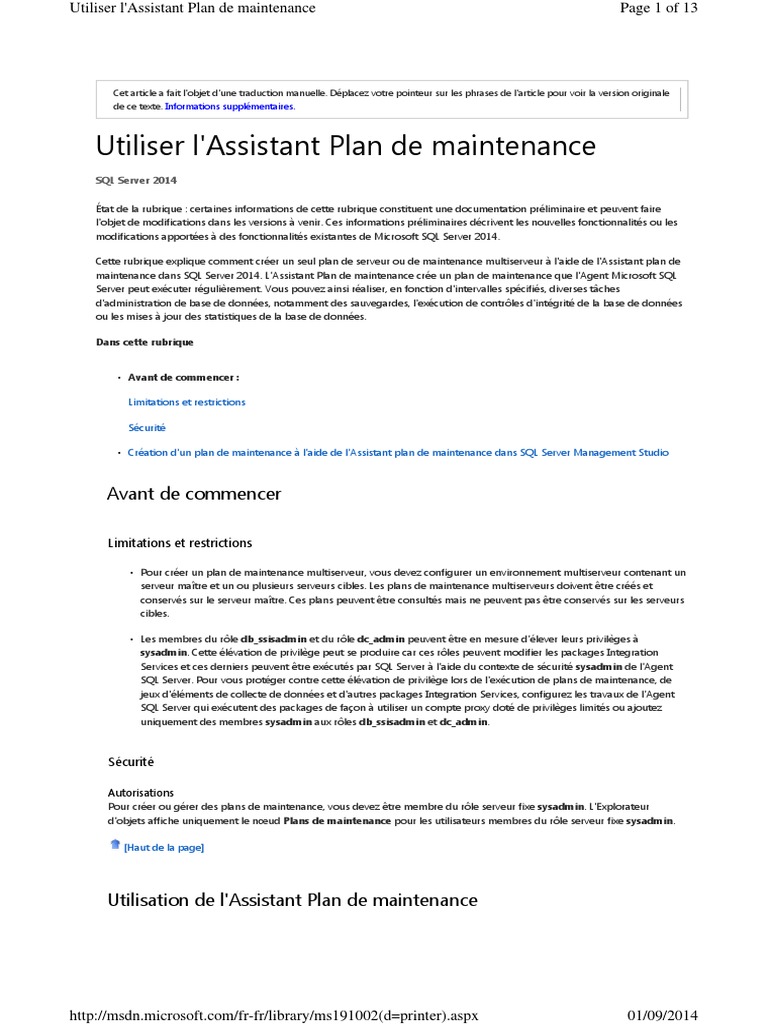 Utiliser L'assistant Plan de Maintenance | PDF | Bases de données ...
