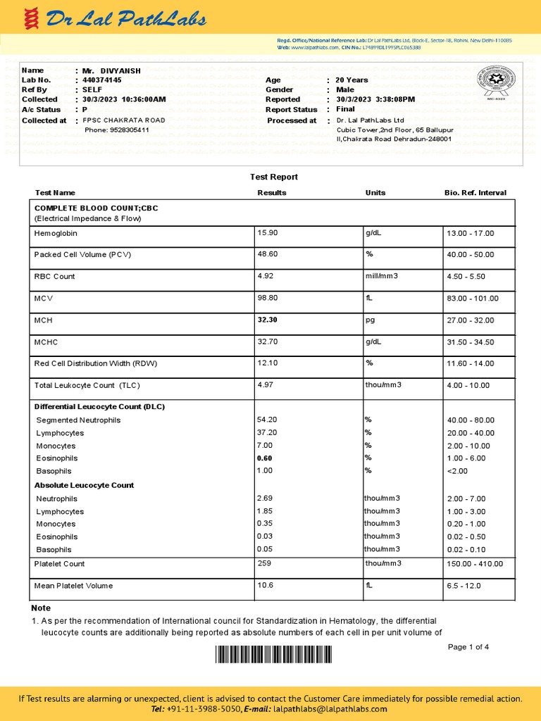 Complete Blood Count & Urine Test Report | PDF | White Blood Cell ...
