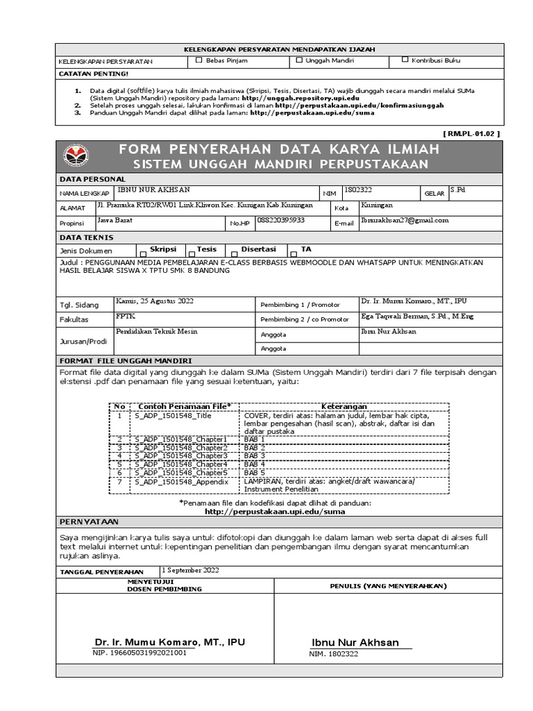 SIR Form Perpustakaan | PDF