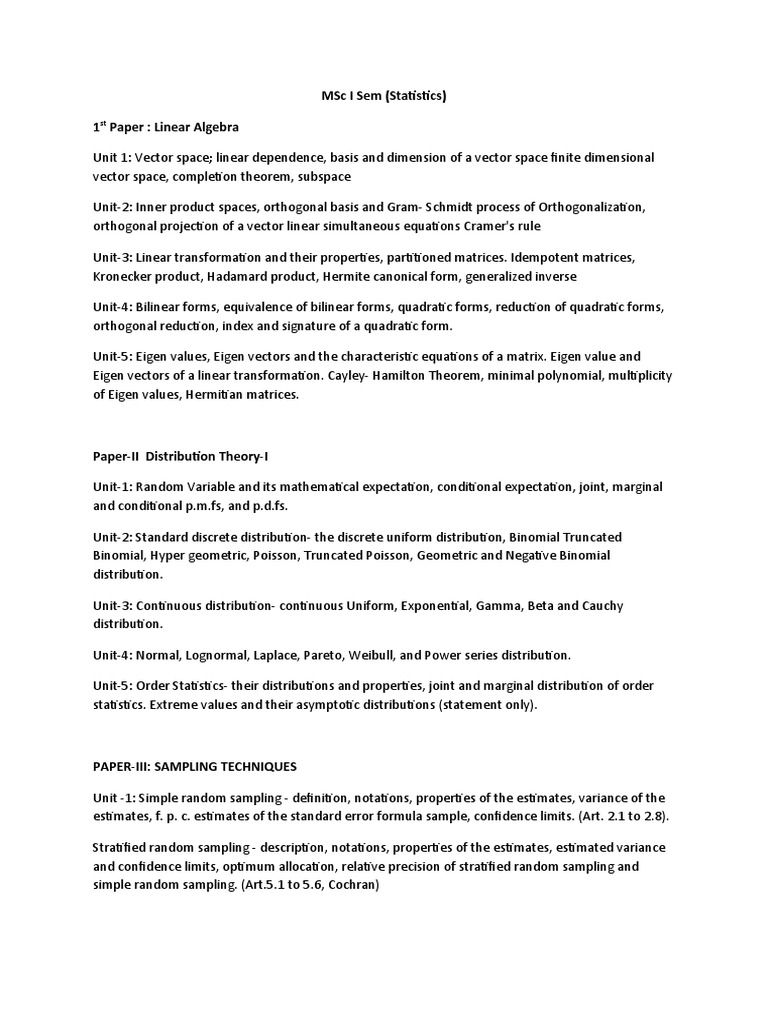 MSc Statistics Course Outline | PDF