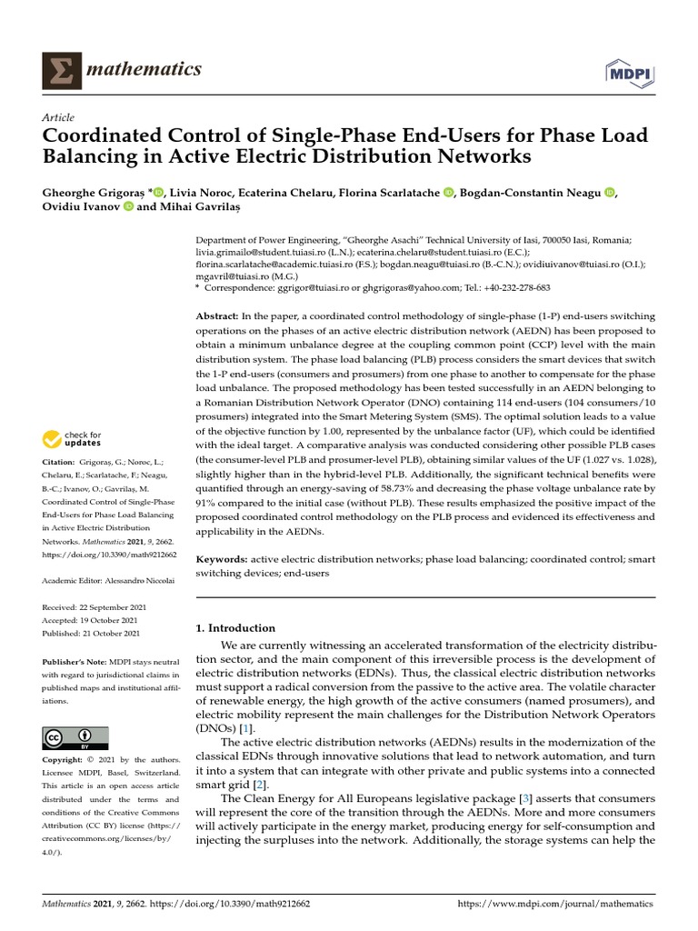 Coordinated Control Of Single Phase End Users For Phase Load Balancing In Active Electric