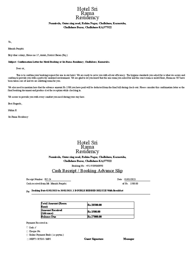 Holiday Hotel Payment Receipt | PDF | Banking | Payments