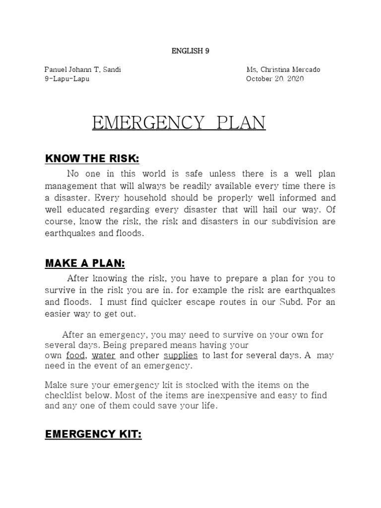 Emergency Plan Checklist | PDF