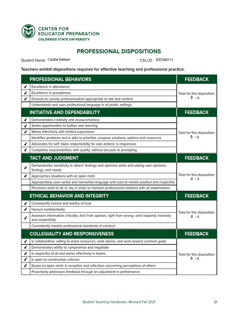 Csu Cep Professional Dispositions - Self-Completed | PDF | Teachers ...