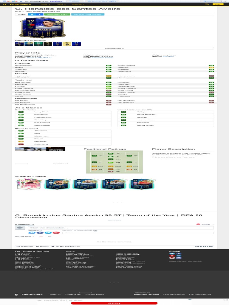 Cristiano Ronaldo 99 OVR Team of the Year Player Card for FIFA 20 Ultimate Team | PDF ...