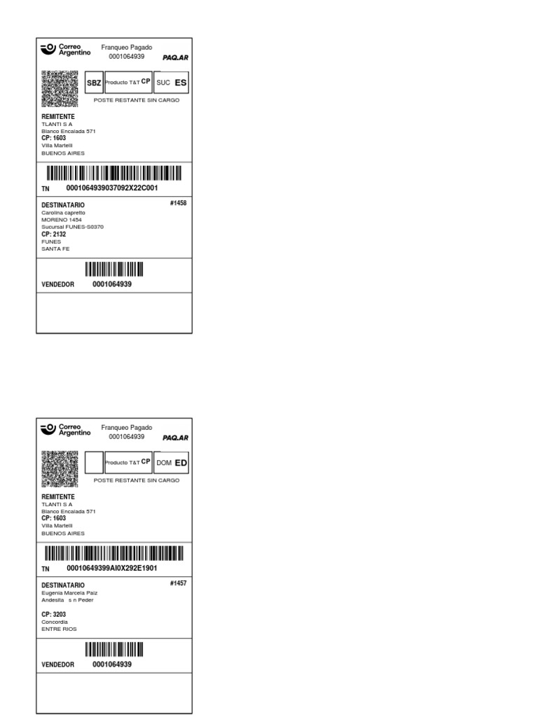Etiquetas - 18-4 - Correo - Argentino (8 - Etiquetas) | PDF