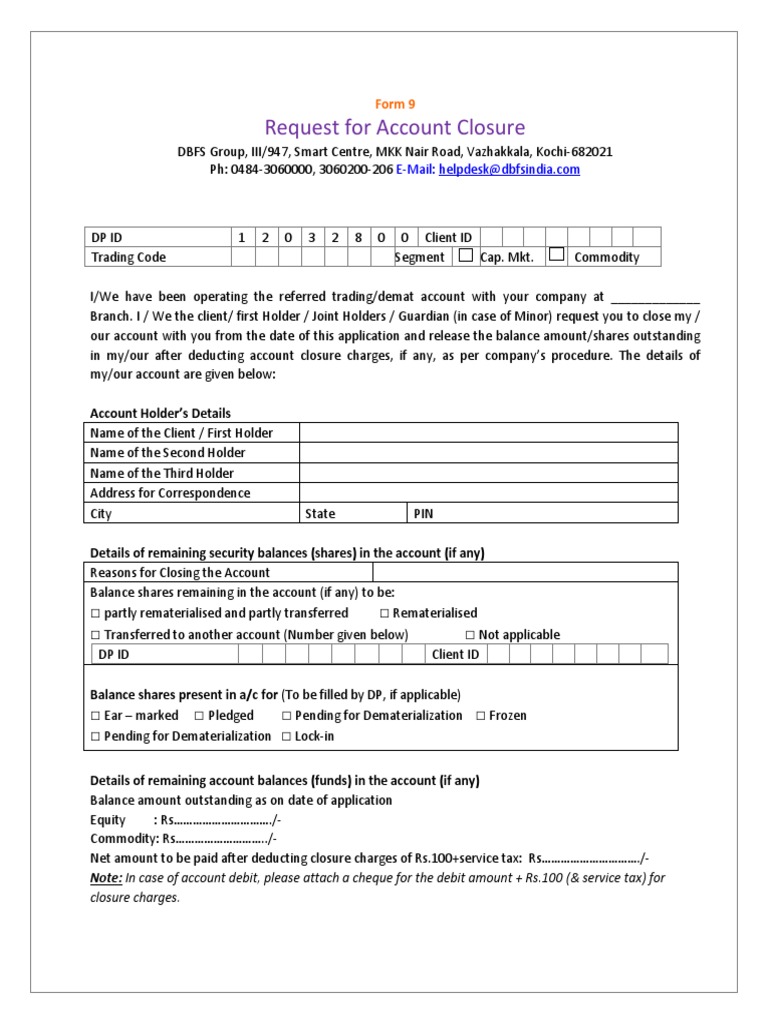 Account Closure Request (Form 9) | PDF | Debits And Credits | Corporations