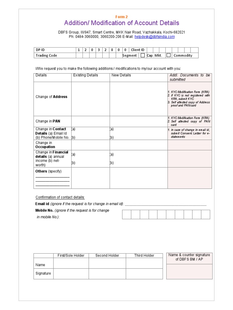 Account Modification (Form 2) | PDF