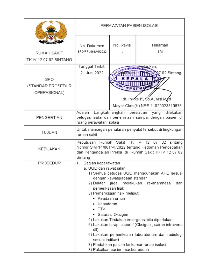 Spo Perawatan Pasien Isolasi | PDF
