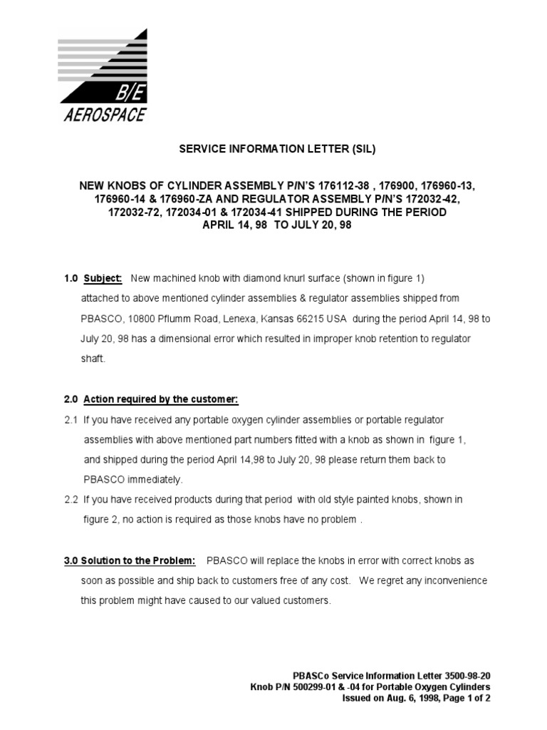 Service Information Letter (Sil) : 1.0 Subject: New Machined Knob With ...