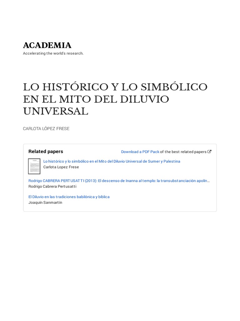 Lo Histórico y Lo Simbólico en El Mito Del Diluvio Universal de Sumer y ...
