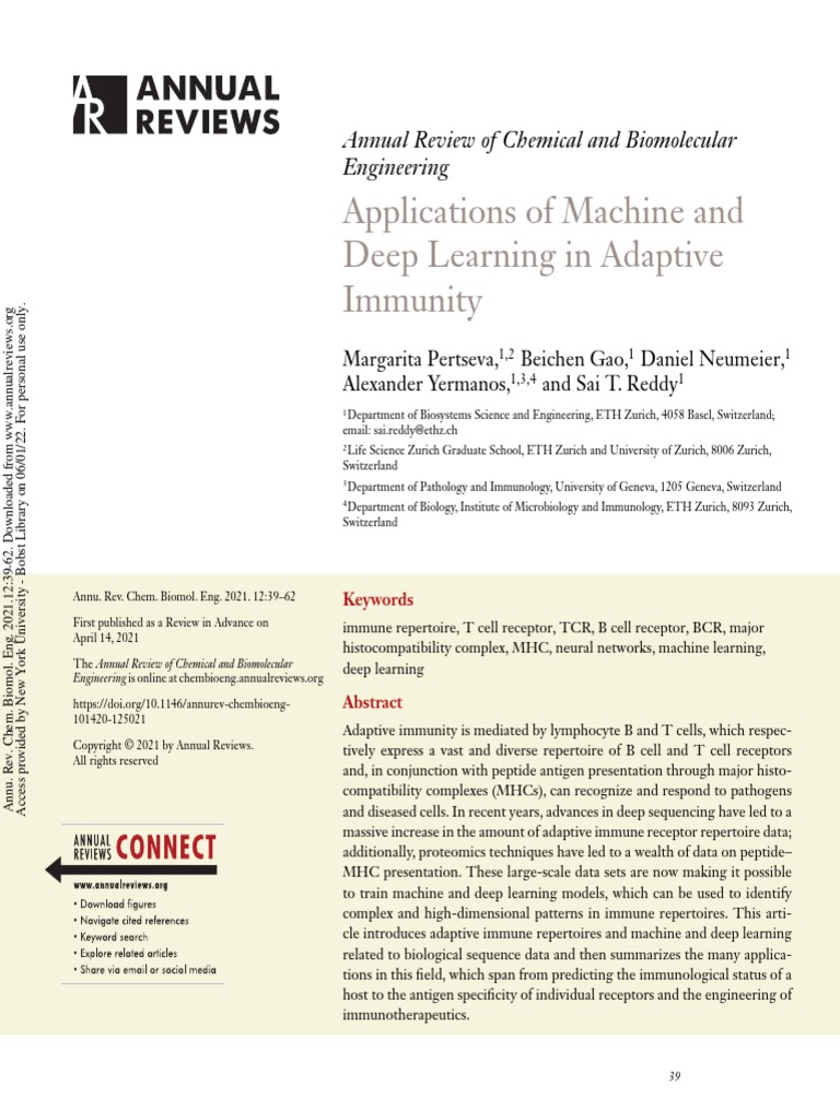 Applications of Machine and Deep Learning in Adaptive Immunity | PDF ...