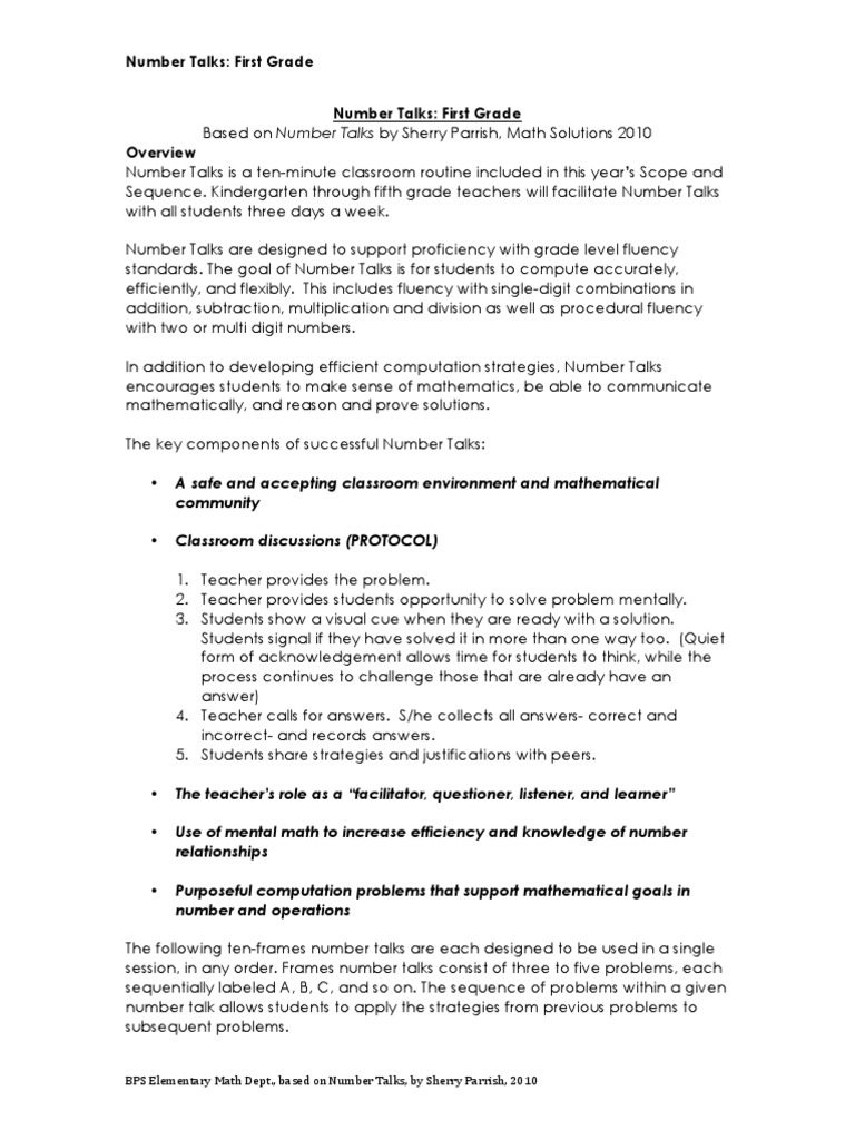 Number Talks 1st Grade | PDF | Teachers | Numbers