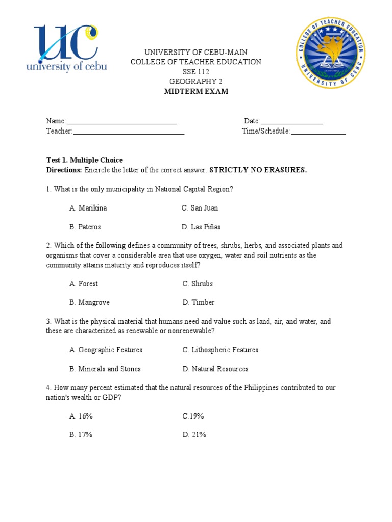 Sse 112 Midterm Exam Questionairre | PDF | Philippines | Pacific Ocean