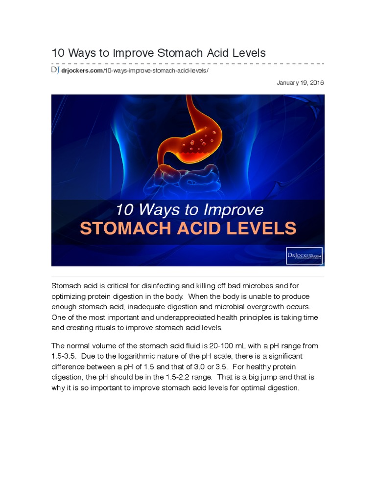 10 Ways To Improve Stomach Acid Levels | PDF | Digestion | Sodium ...