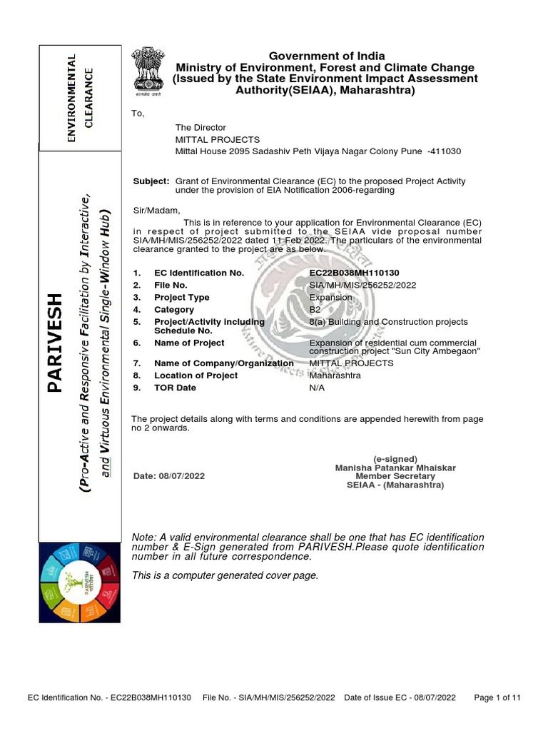Revised EC Copy Sun City Ambegaon | PDF