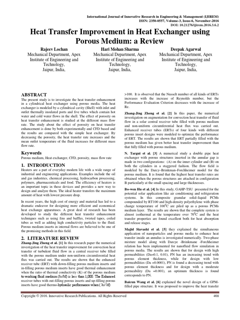 2 - Heat Transfer Improvement in Heat Exchanger Using Porous Medium A ...