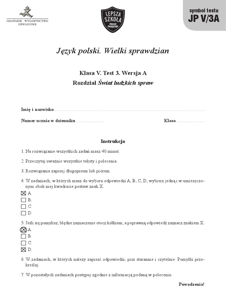 JP V/3A: Język Polski. Wielki Sprawdzian | PDF