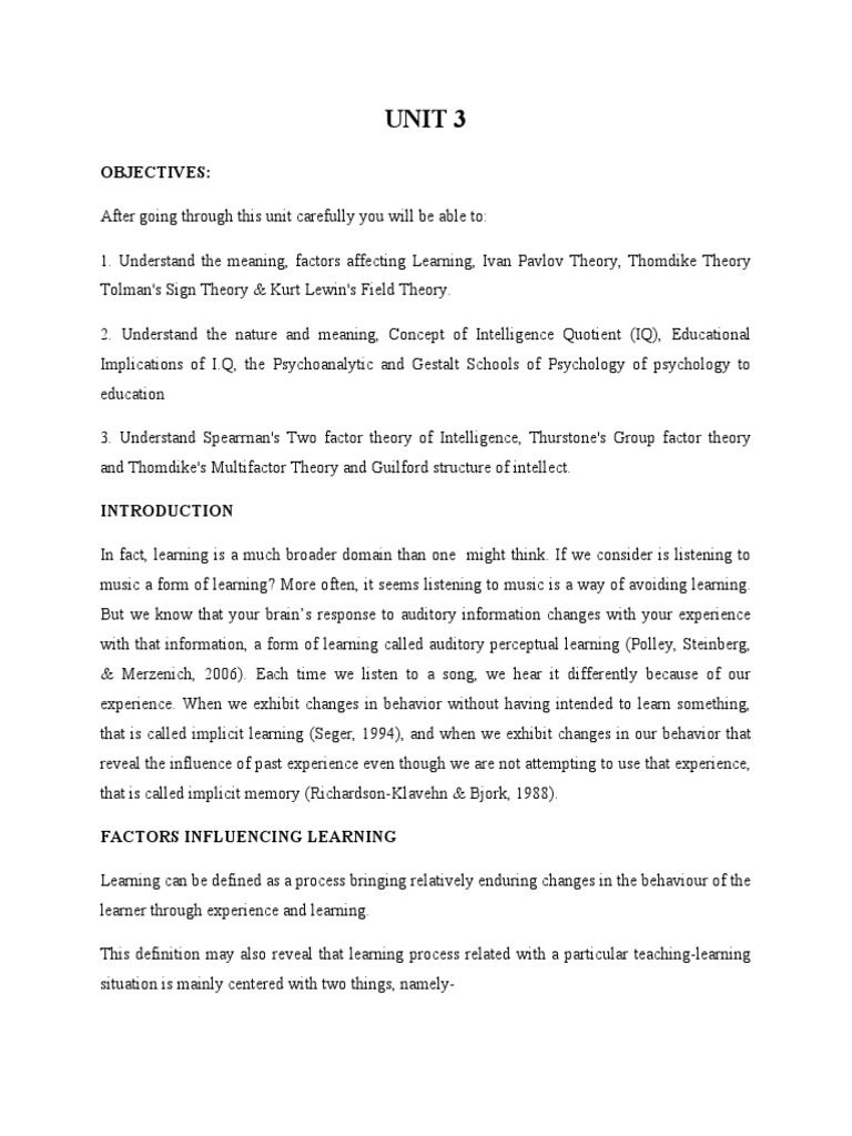Unit3thorndike Multifactor Theory Jammu University | PDF | Classical Conditioning | Learning
