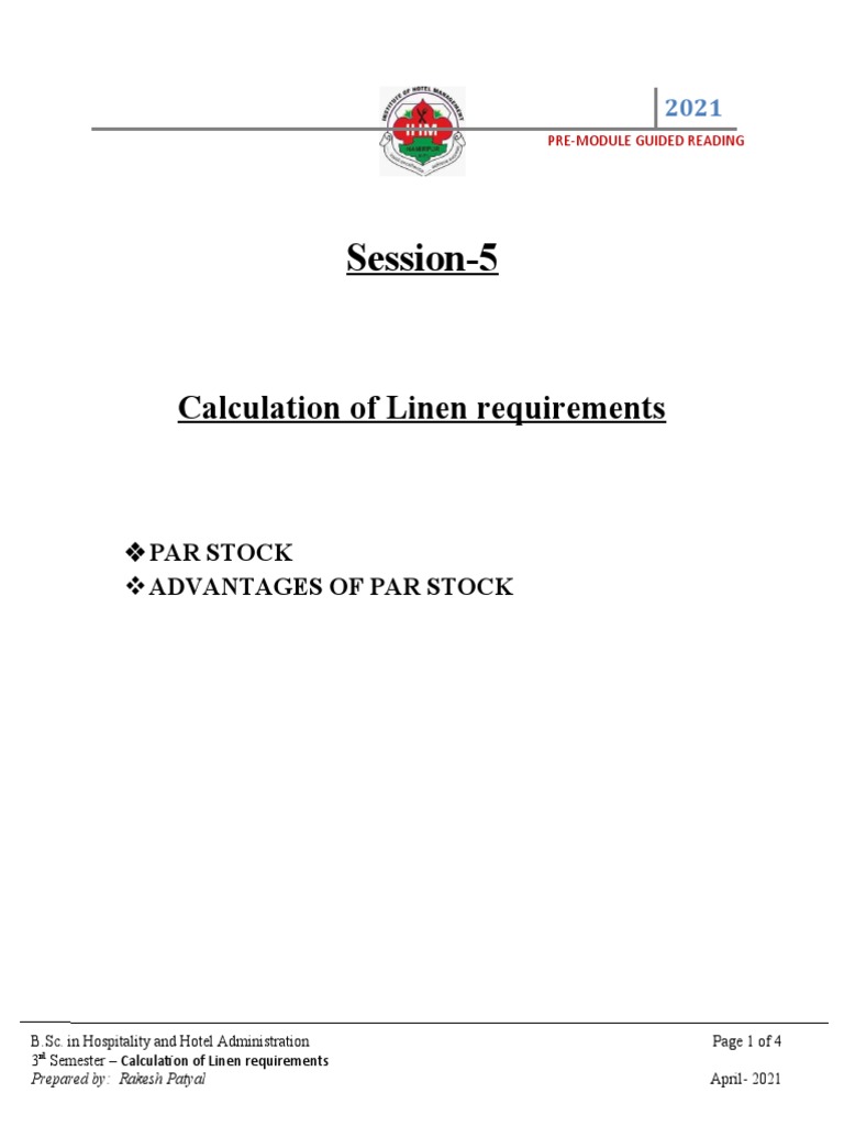Session-5 Calculation of Linen Requirements | PDF | Linens | Laundry