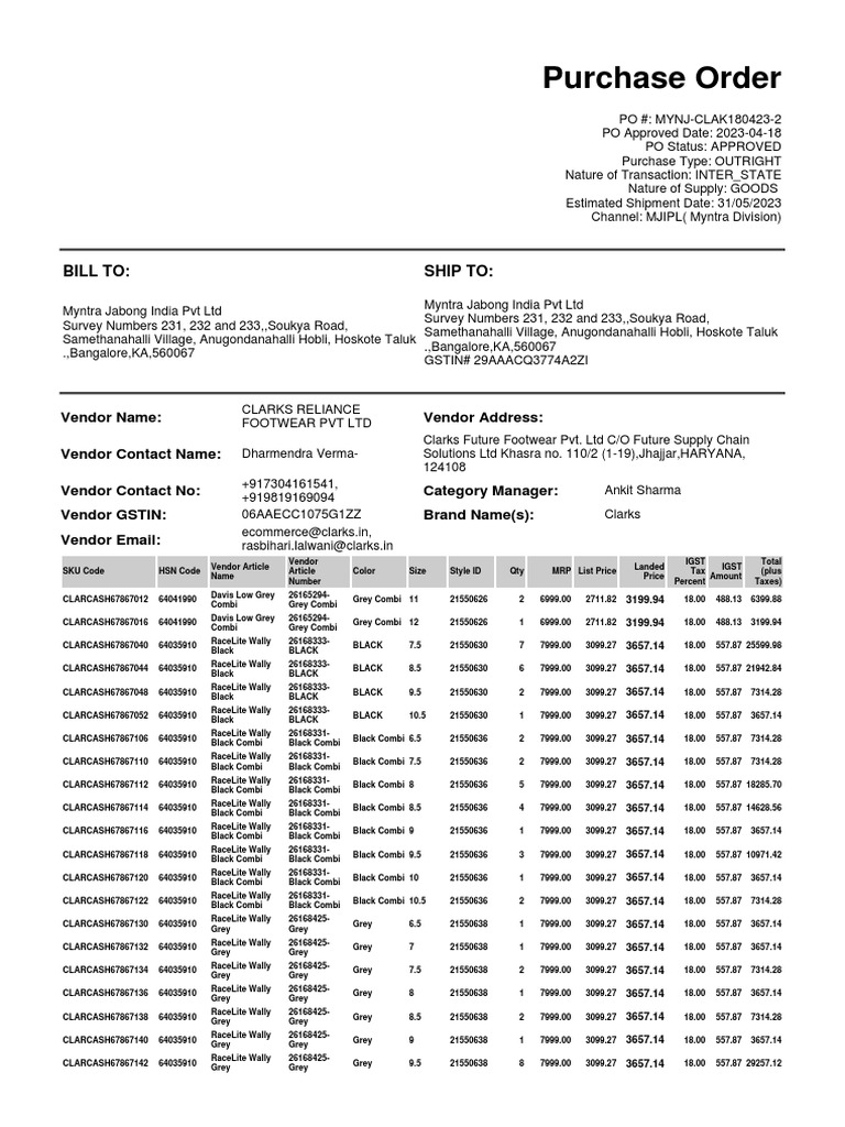 Purchase Order: Bill To: Ship To | PDF | Consumer Goods | Shoe