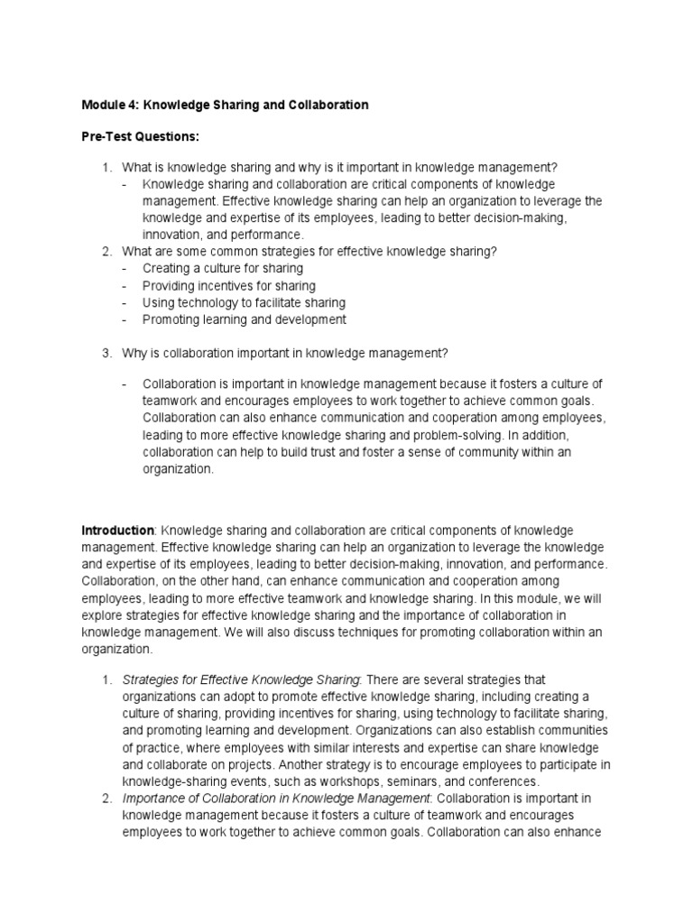 Module 4 - Knowledge Sharing and Collaboration | PDF | Collaboration | Knowledge Management