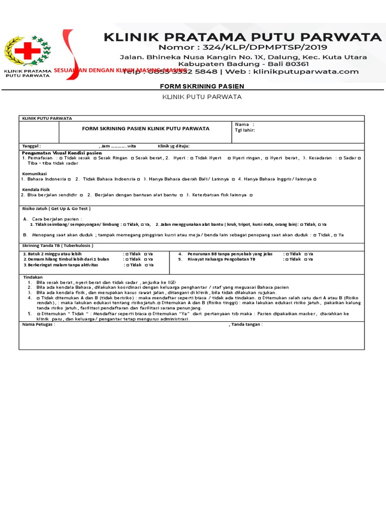 Formulir Skrining Pasien Klinik Parwata | PDF
