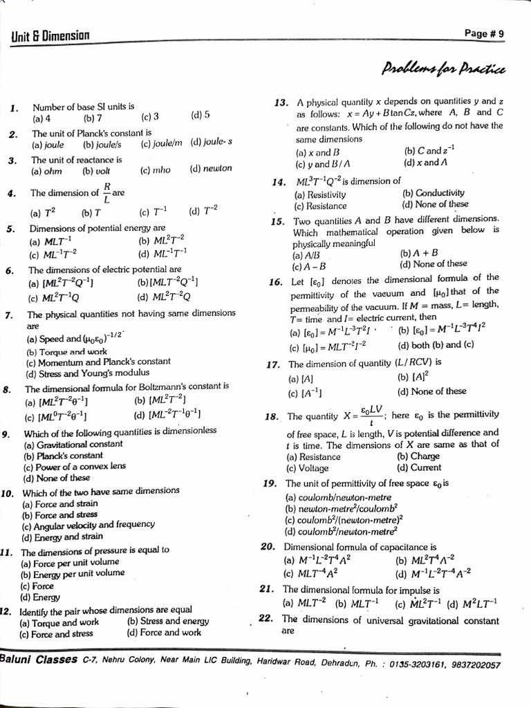 Unit & Dimensions | PDF | Momentum | Torque